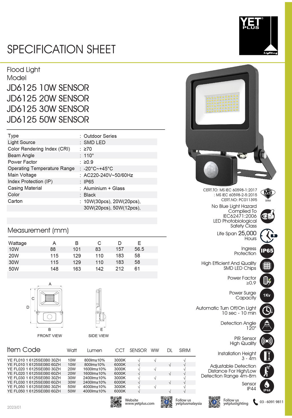 YETPlus JD6125 Visitor Body Motion Sensor SIRIM Waterproof Outdoor ...