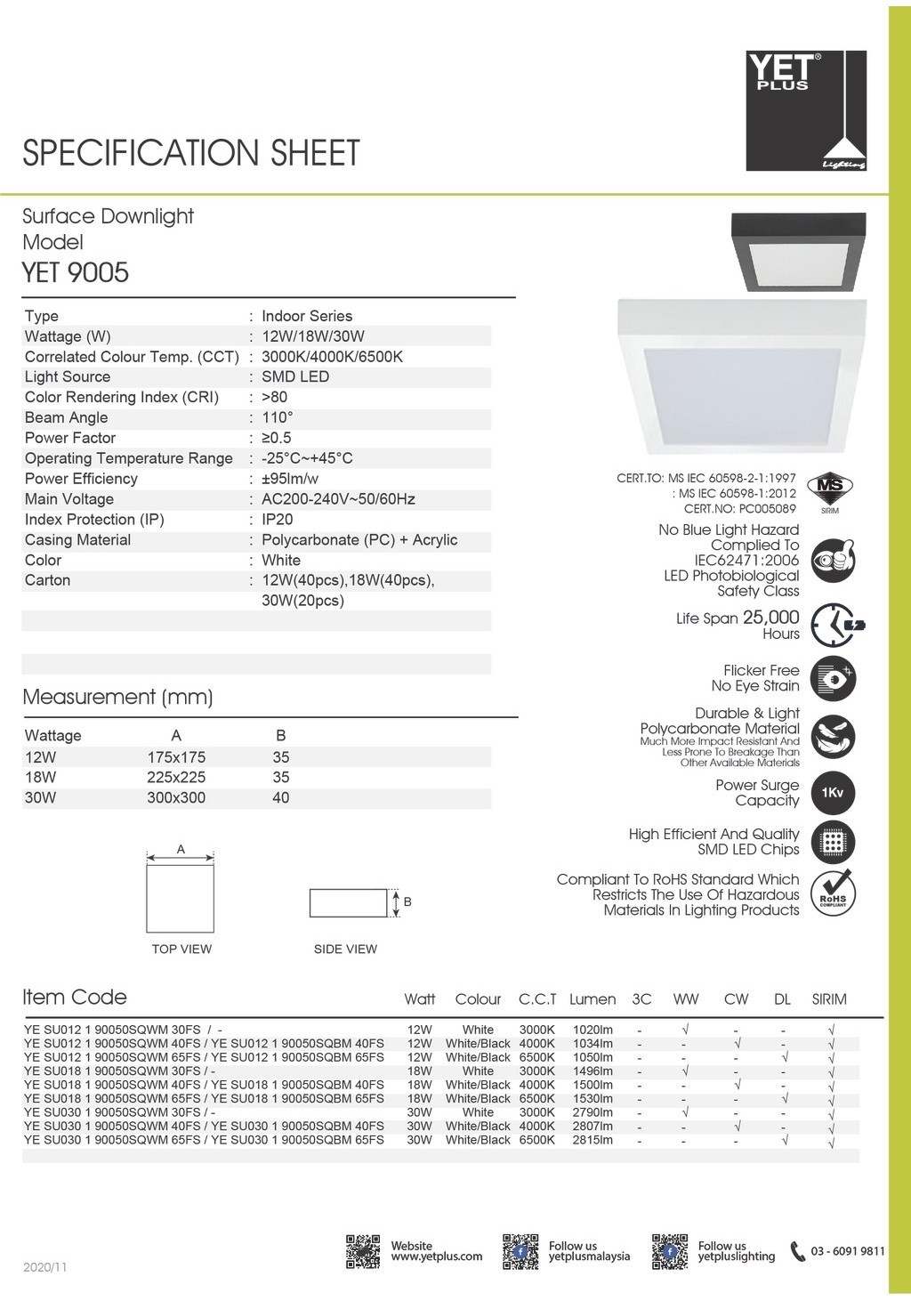 YETPlus YET9005 12W 18W 30W SIRIM LED Ceiling Light YET Surface ...