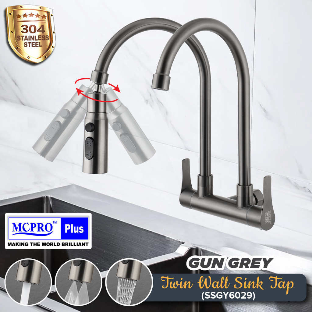 [SSGY6029] MCPRO SUS304 Stainless Steel GUN GREY DOUBLE TWIN WALL SINK ...
