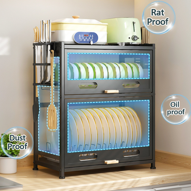Cambond Dust-proof Kitchen Dish Rack with Cover 2/3 Layers Large Dish ...