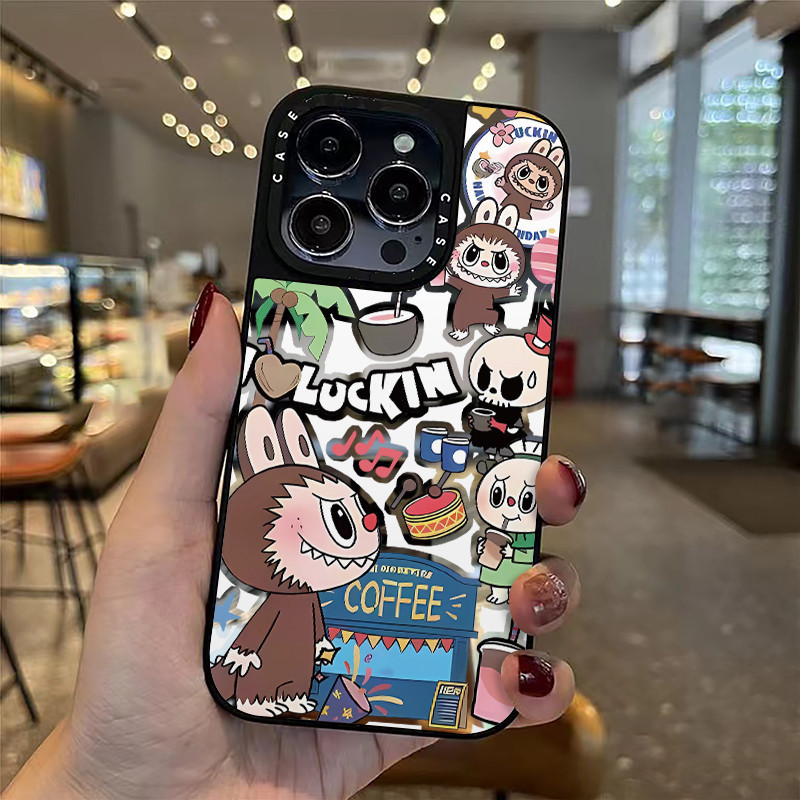 Casing iphone 11/12/13/14/15/16 Pro max Creative luckin Labubu ...