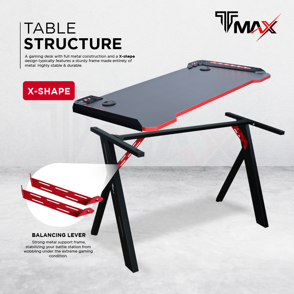 TMAX L120/140cm X-shaped Gaming Table Gaming Desk With RGB Lighting ...