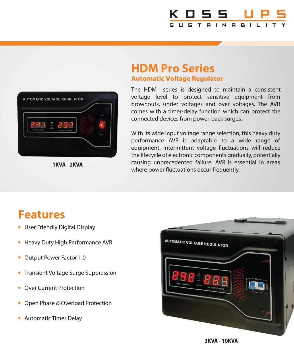 1KVA - 3KVA KOSS HDM Pro Heavy Duty Industrial Automatic Voltage ...