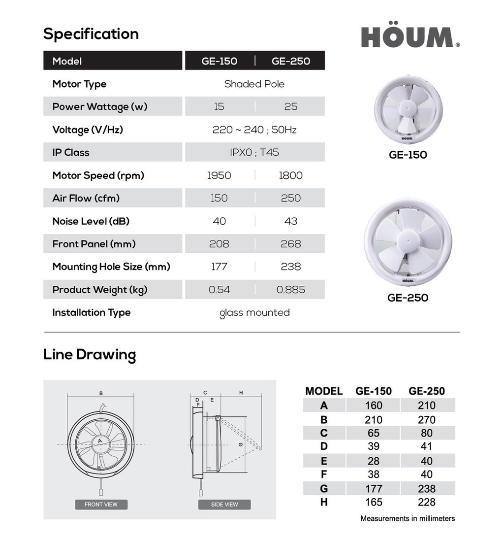 Houm Window Ventilating Exhaust Fan Ge-150 - Glass Mounted (6" - fan ...