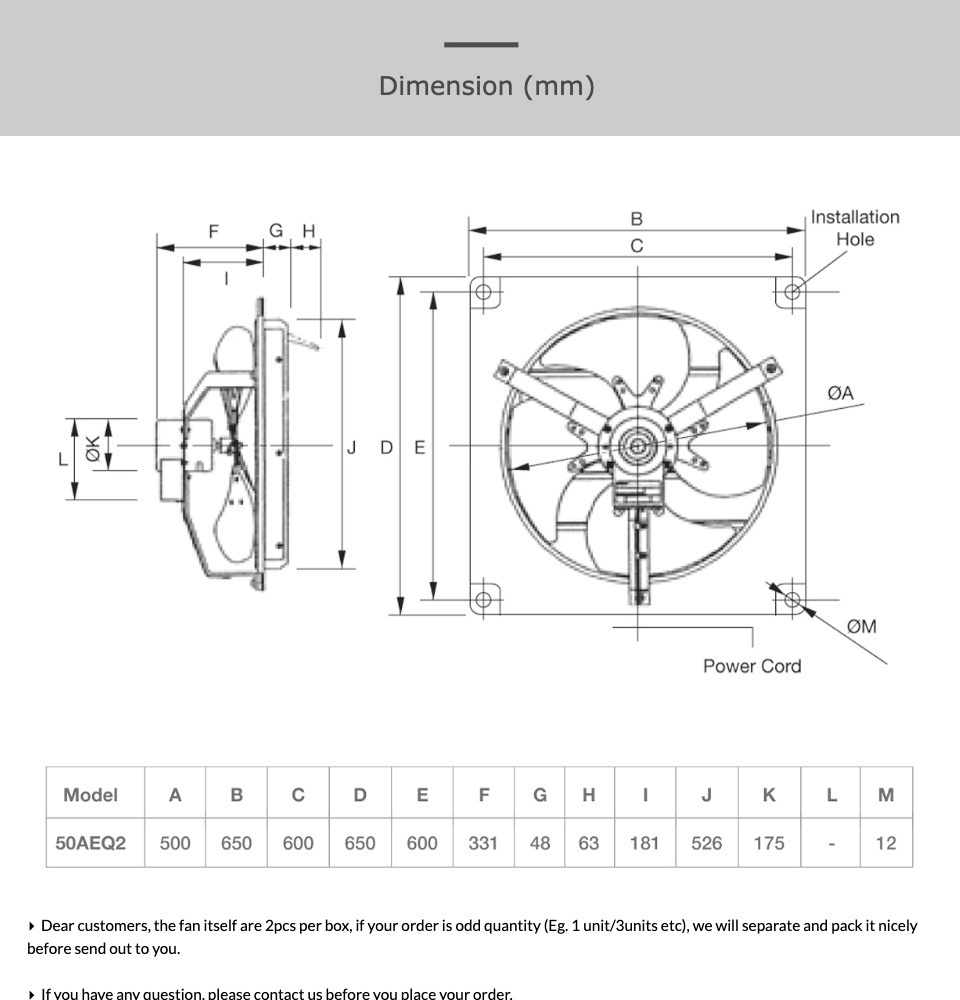 KDK 50AEQ2 (20” - Metal Fan Blade) Wall Mounted Industrial Ventilating ...