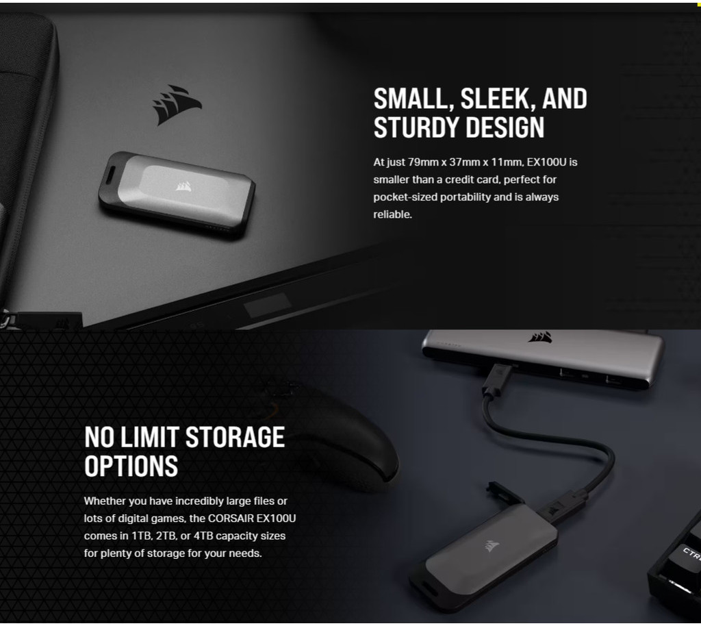 CORSAIR EX100U 1TB / 2TB / 4TB Portable Solid State USB Type-C Storage ...