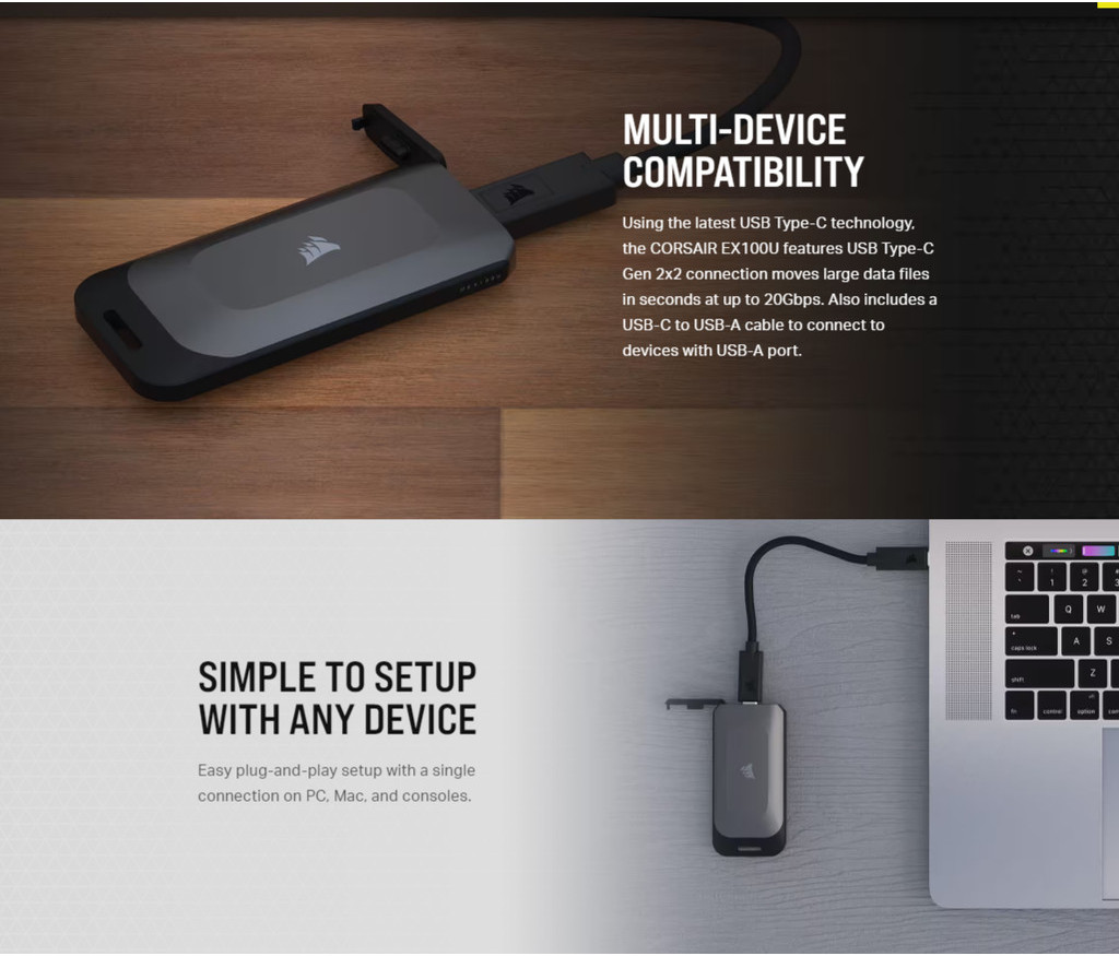 CORSAIR EX100U 1TB / 2TB / 4TB Portable Solid State USB Type-C Storage ...