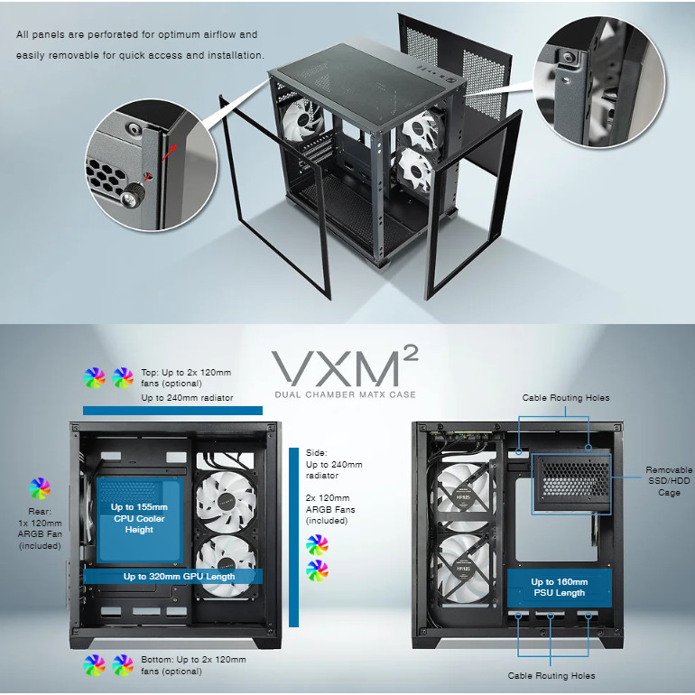 TECWARE VXM2 Dual Chamber ARGB MATX Gaming Case 3x ARGB Fans - [BLACK ...