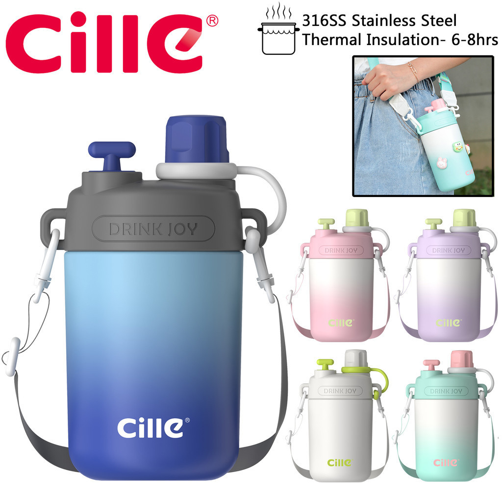 Cille 450ml/580ml Cute Dual Head 316SS Stainless Steel Vacuum Flask Thermos Water Bottle With ...