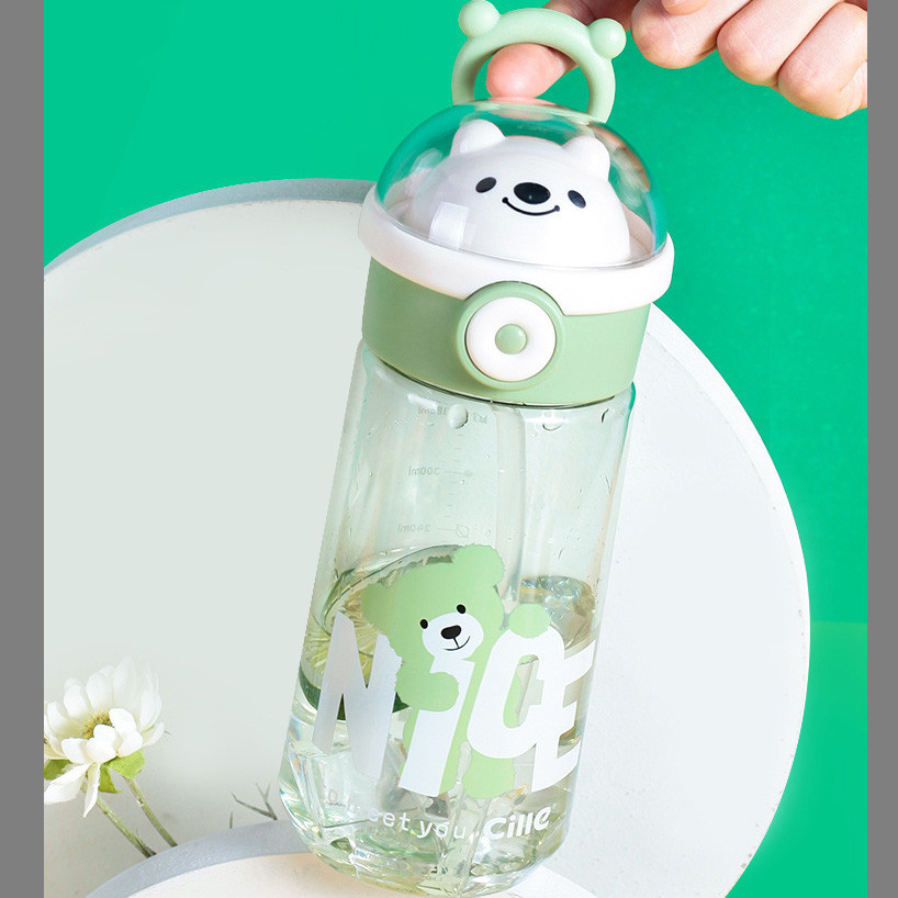 Cille 480ml/620ml Bear Cap Design Cute Leakproof Tritan BPA-Free Water Bottle With Handle ...