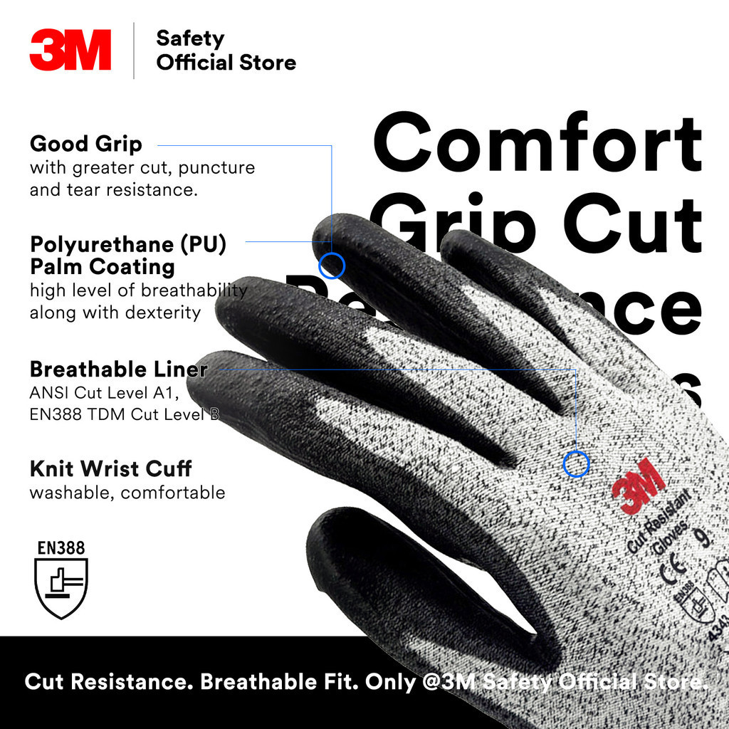 3M™ Comfort Grip Cut Resistant Gloves CG-CRE/ Abrasion Puncture ...