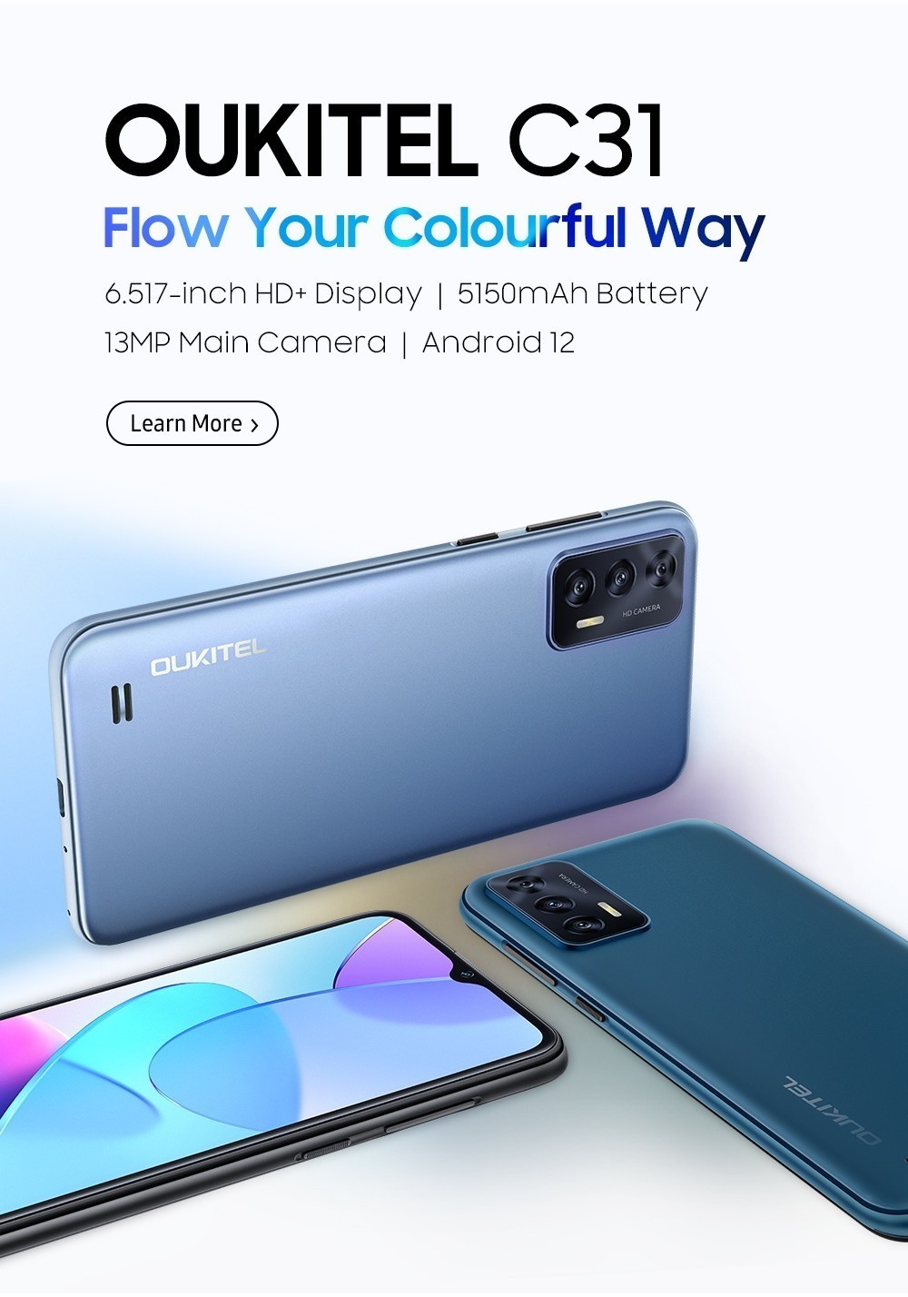 OUKITEL C31 PRO Handphone (6.517" HD+/Android /3GB RAM/16GB ROM/5150mAh ...
