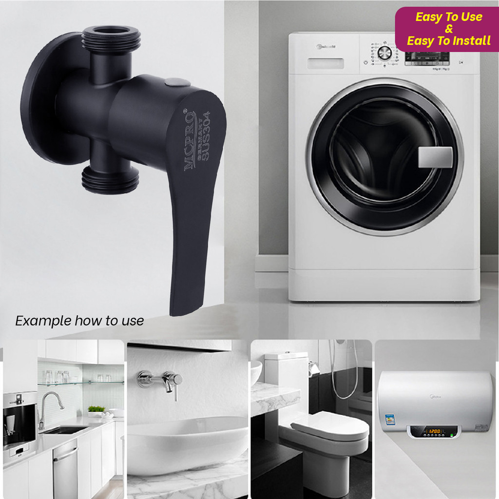 MCPRO SUS304 Stainless Steel Bathroom Faucet BLACK Two Way Angle Stop ...