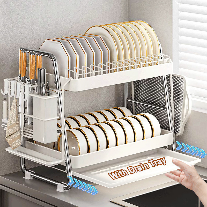 Cambond【304 Stainless Steel】Rak Pinggan Mangkuk 2/3 Tiers Dish Rack Rak ...