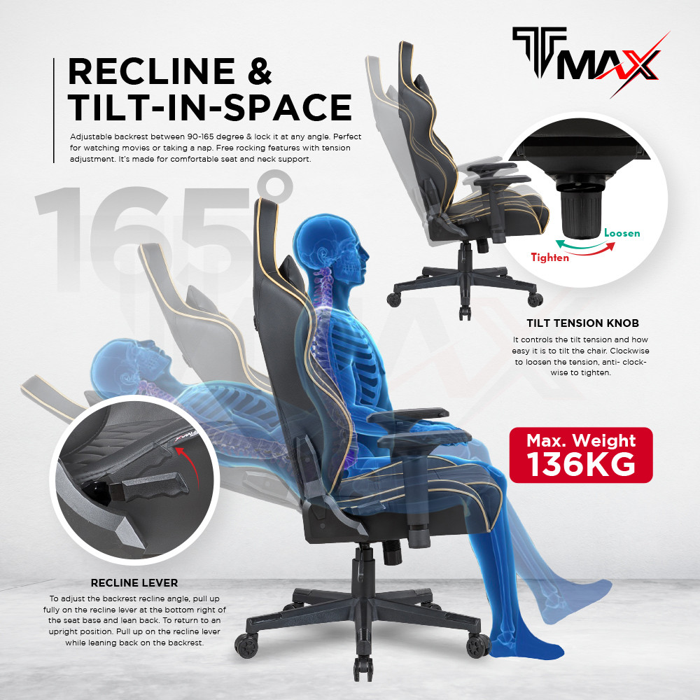 TMAX RX-MAX Gaming Chair with 4D Armrest Professional Design Adjustable ...