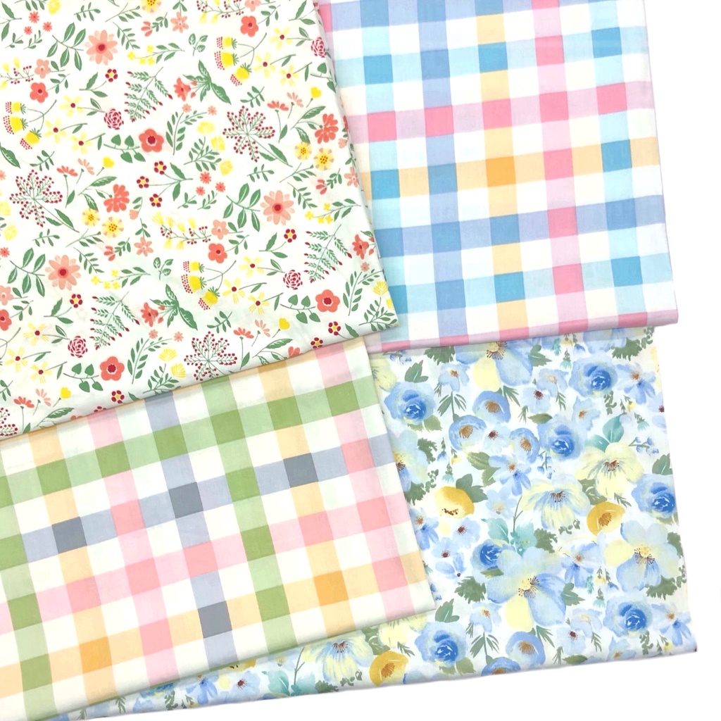 Kain Comb Cotton Corak Bunga & Petak Warna-warni (Bidang 60”) / Flower ...