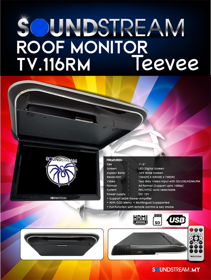 SOUNDSTREAM Teevee Series Car Roof Monitor (11.6") TV.116RM | Shopee ...