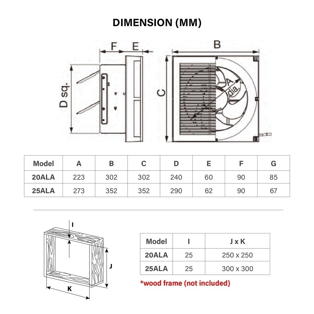 KDK Wall Ventilating Exhaust Fan 20ala - with Louver (8” - Fan Blade ...
