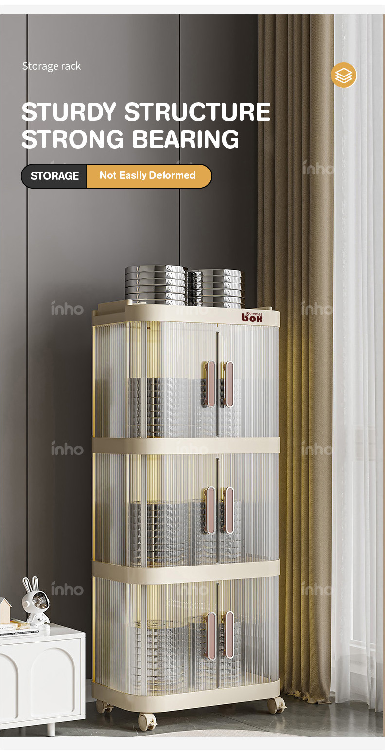 INHO L41cm (1-4 Layers) Multipurpose Transparent Stacking 2 Door Storage Cabinet Rack With ...