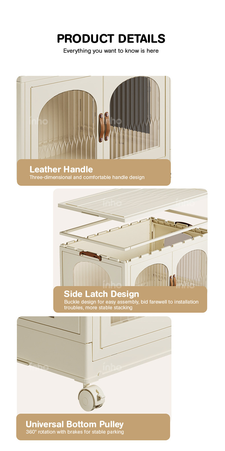 INHO L60/70cm Double Open Doors Wardrobe Multipurpose Folding Stackable ...