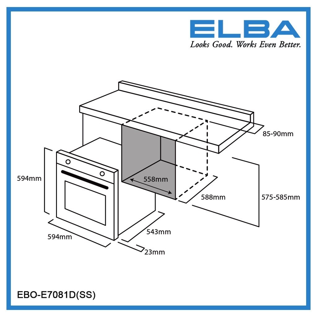 (AUTHORISED DEALER) ELBA Built In Oven 67L/70L (STAINLESS STEEL) EBO ...