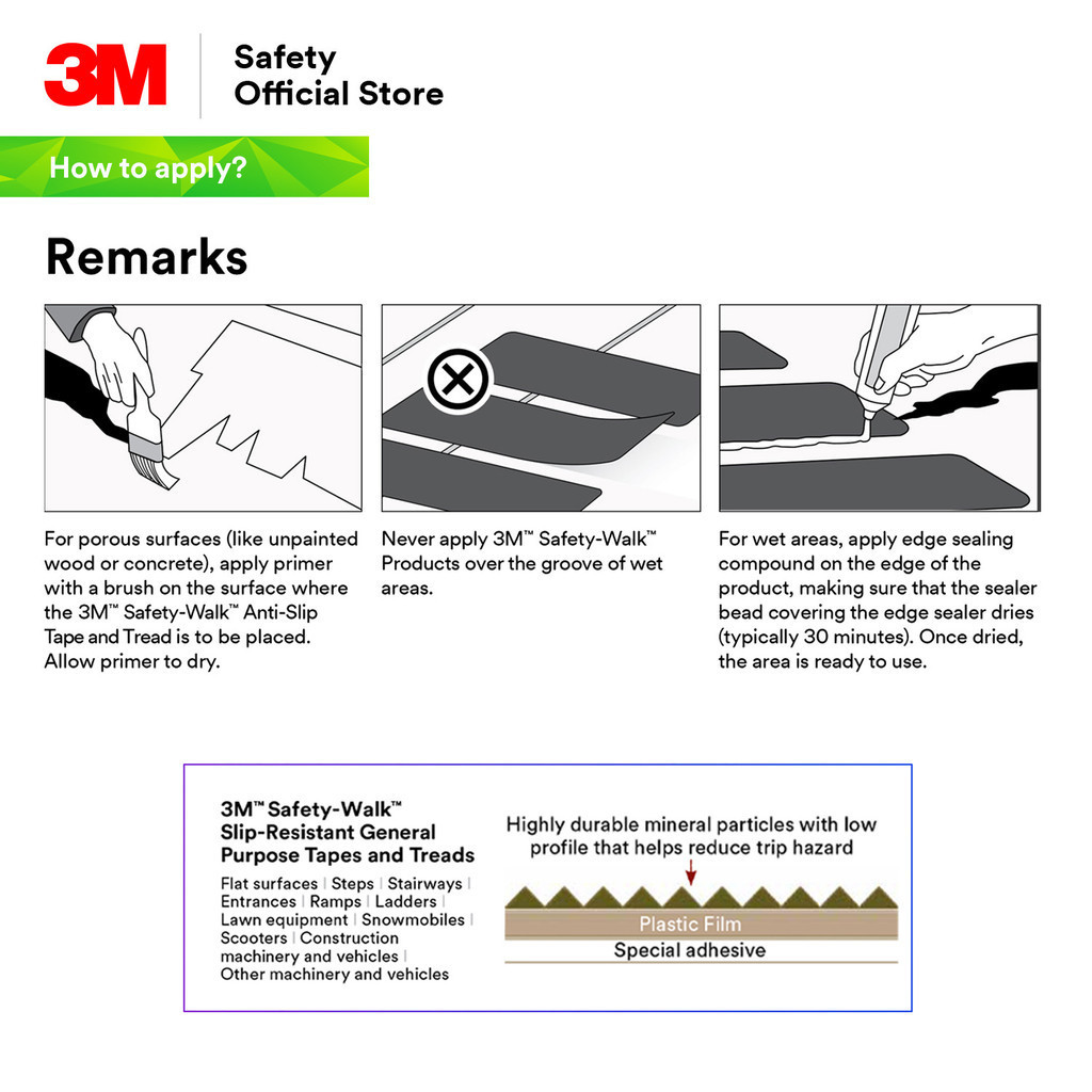 3M™ 610 Safety-Walk Black Anti Slip Floor Tape/ Slip & Weather Resistant [Loose Cutting 2 in x 1 ...