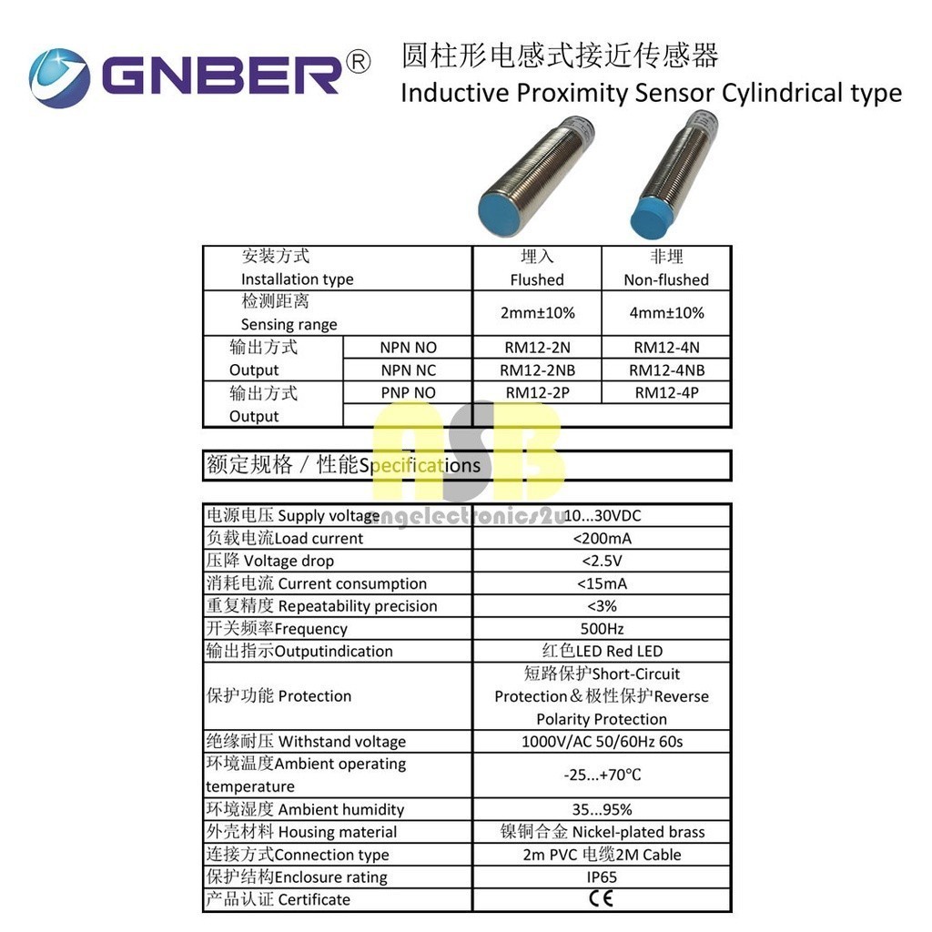 (1pc) GNBER ( M12 ) Inductive Proximity Sensor Cylindrical Type ( DC ...