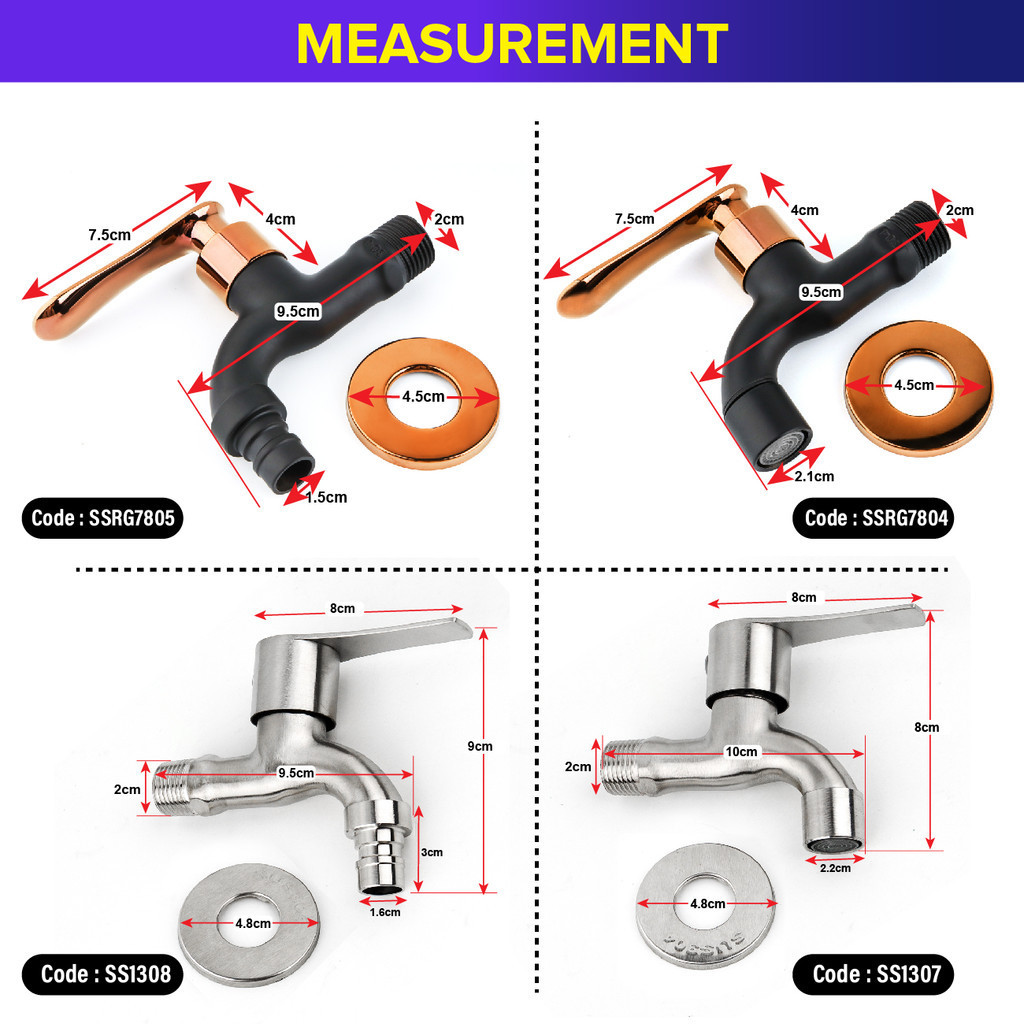 MCPRO PLUS SUS304 Bathroom Washing Machine Wall Bib Tap (SS03/SS1214 ...