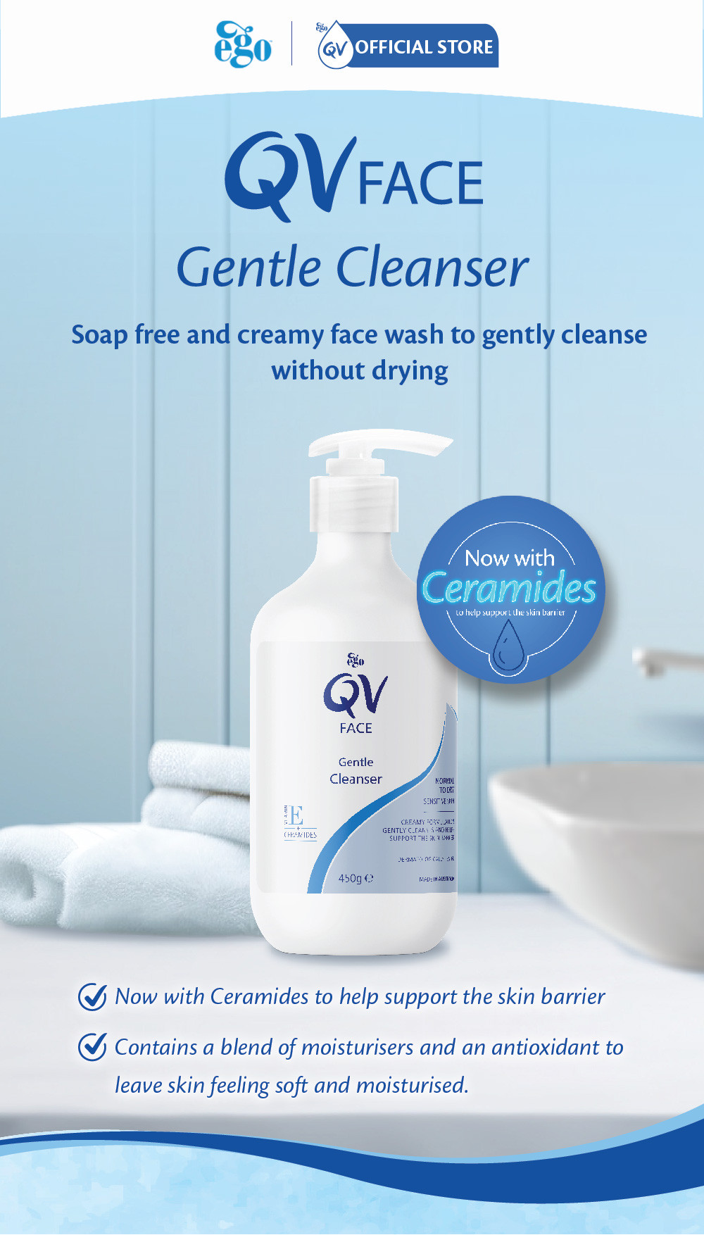 QV Face Gentle Cleanser 250g [Soap-free | Vitamin E | Suitable for Dry ...