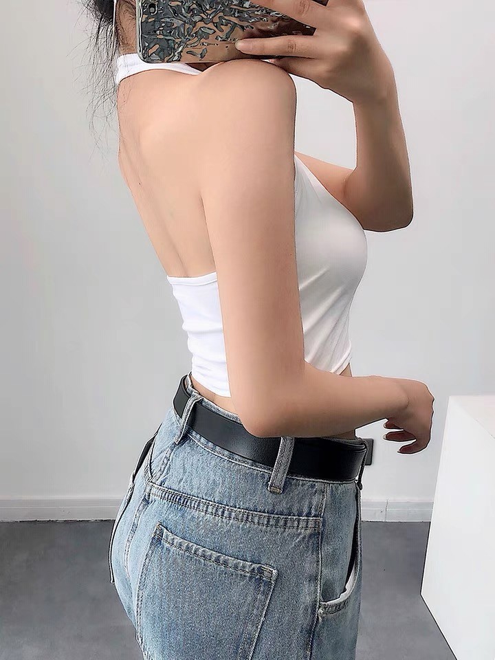 【WJZ】Women's halter neck sexy backless solid color bra top (with chest ...