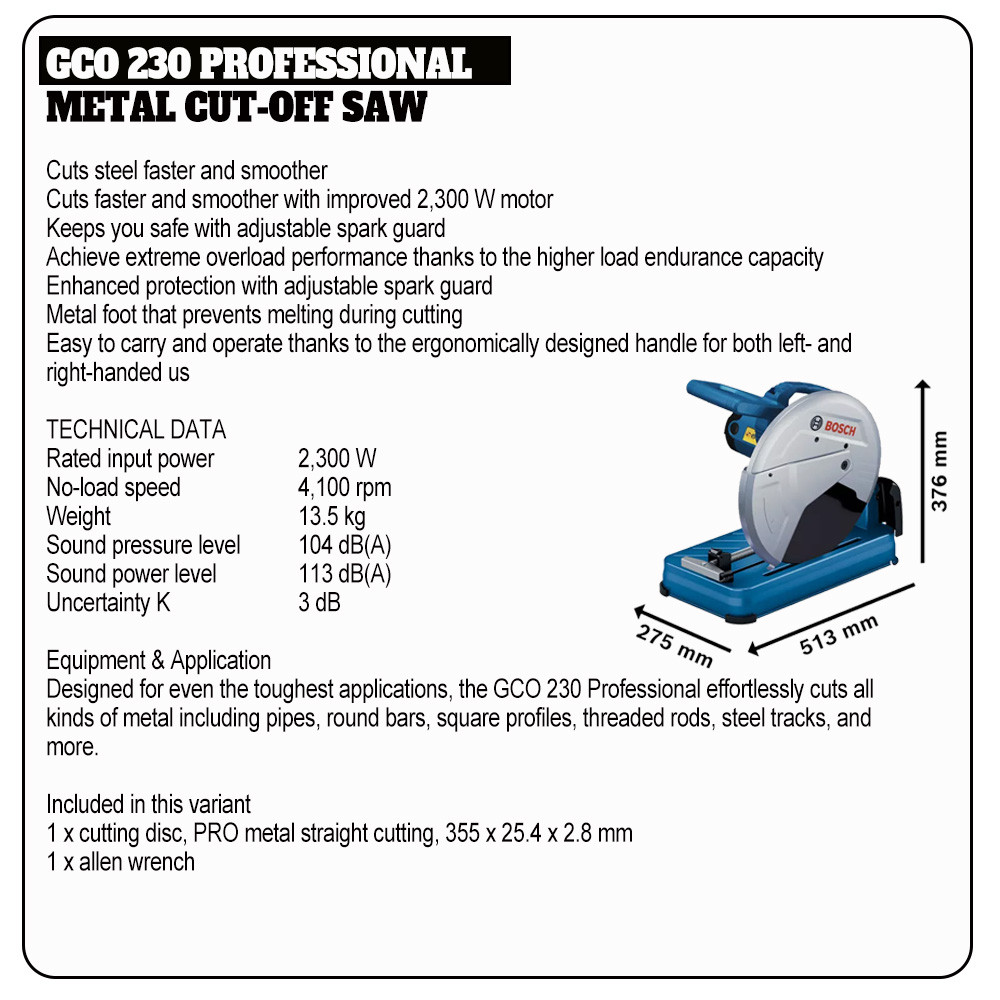 BOSCH GCO230 (2300W) OR GCO220 (2200W) 14" / 355MM 2200W CUT-OFF ...
