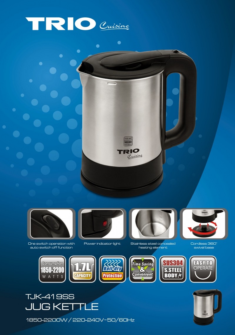 Trio Stainless Steel Jug Kettle (1.7L) | Fast Boil | Auto Shut-Off ...