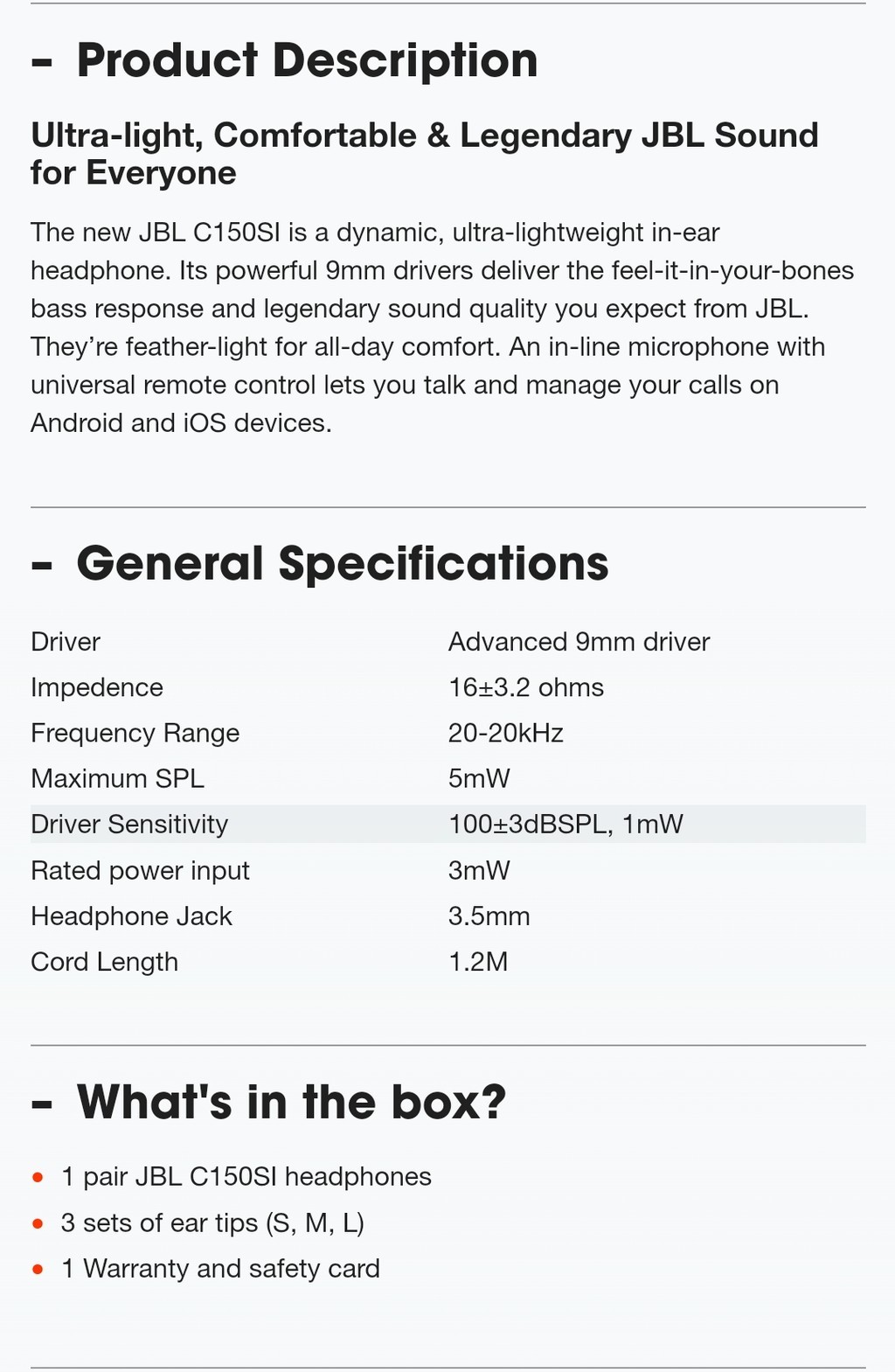 JBL C150SI In-Ear Headphones With Built-In Microphone | Shopee Malaysia