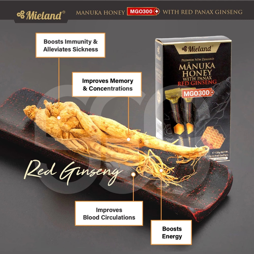 Mieland MGO300+ Manuka Honey with Panax Red Ginseng 12g x 10 sachets ...