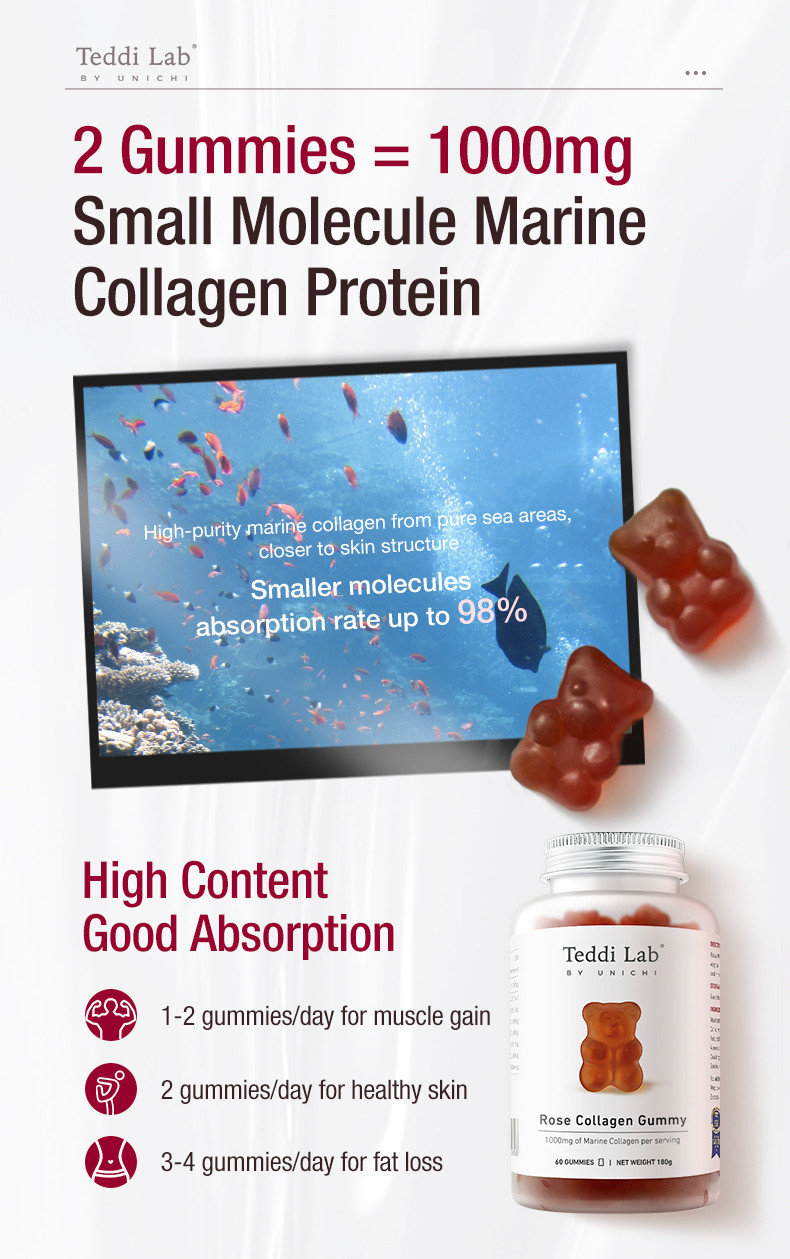【Official】Unichi Rose Hydrolysed Marine Collagen Teddi Lab Gummy (60 ...