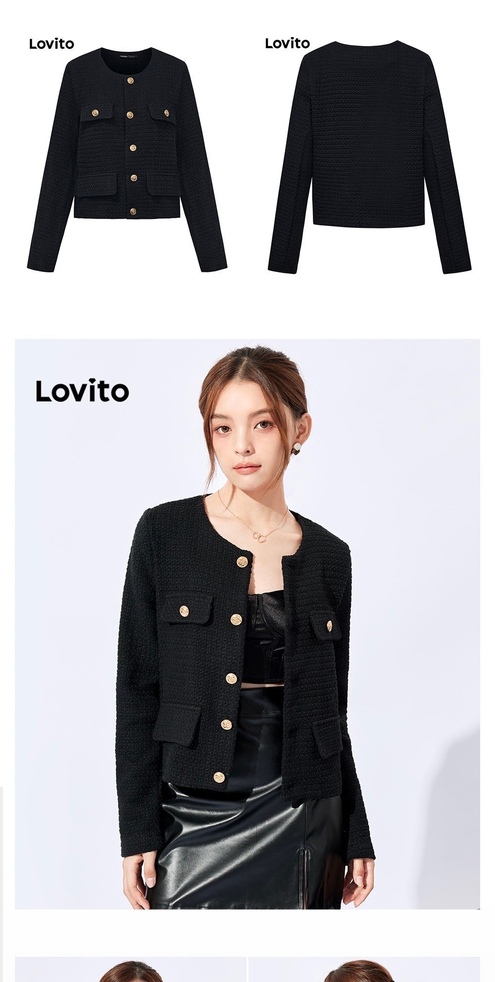 (KOL‘s pick) Lovito Elegant Plain Round Neck Button Women Jacket ...
