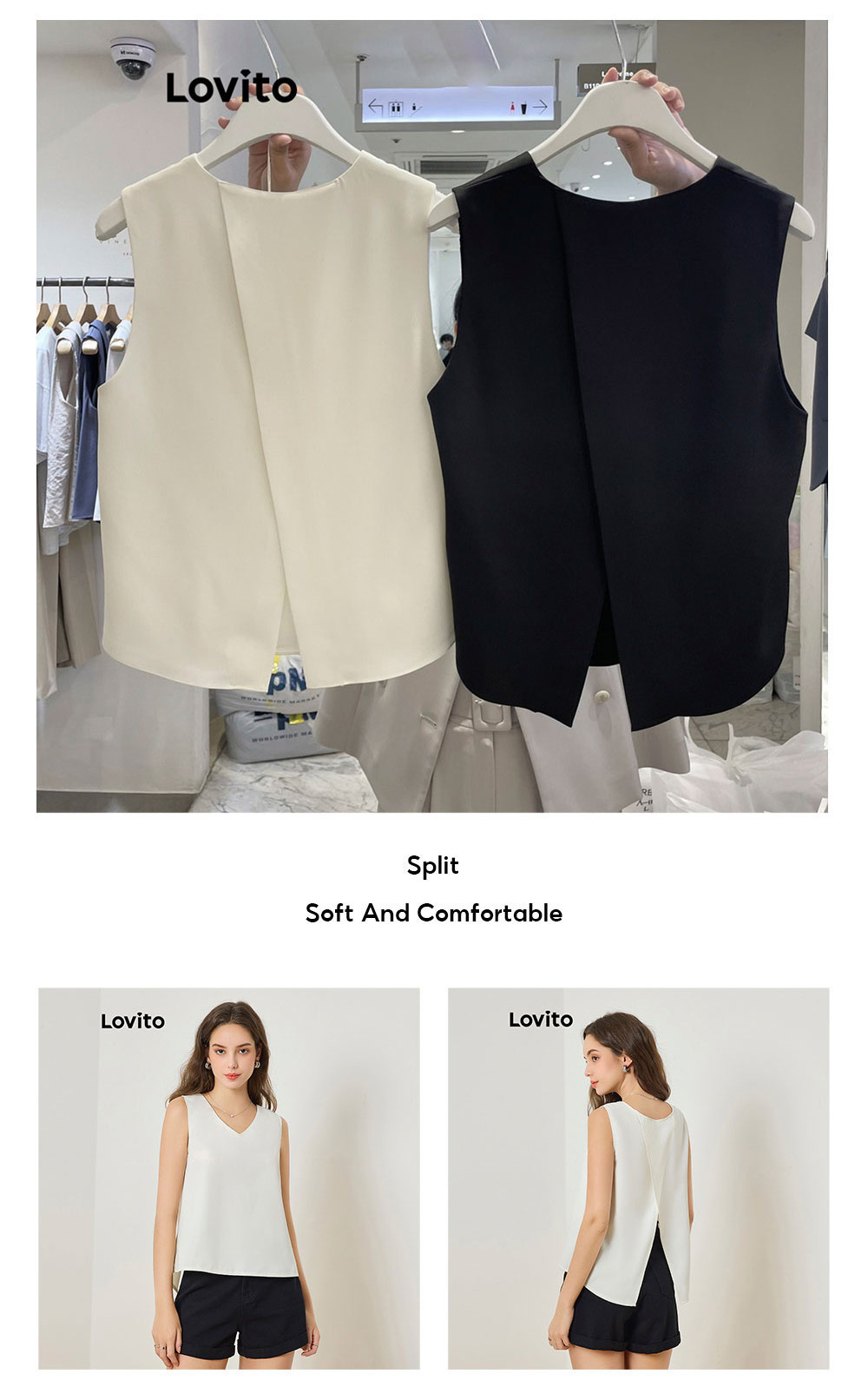 Lovito Elegant Tank Top Plain Split Tank Top for Women L83ED133 (Multi ...