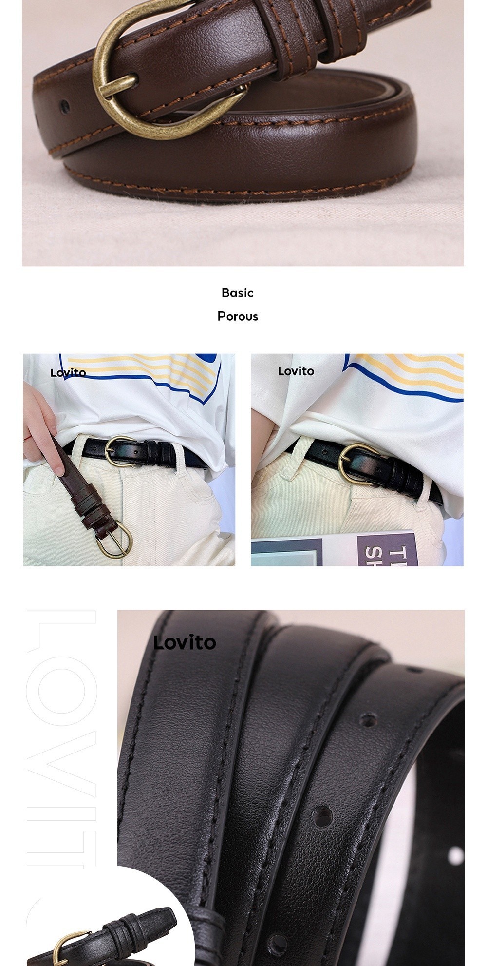Lovito Casual Belt Plain Basic Porous Belt for Women L38ED011 Lovito ...