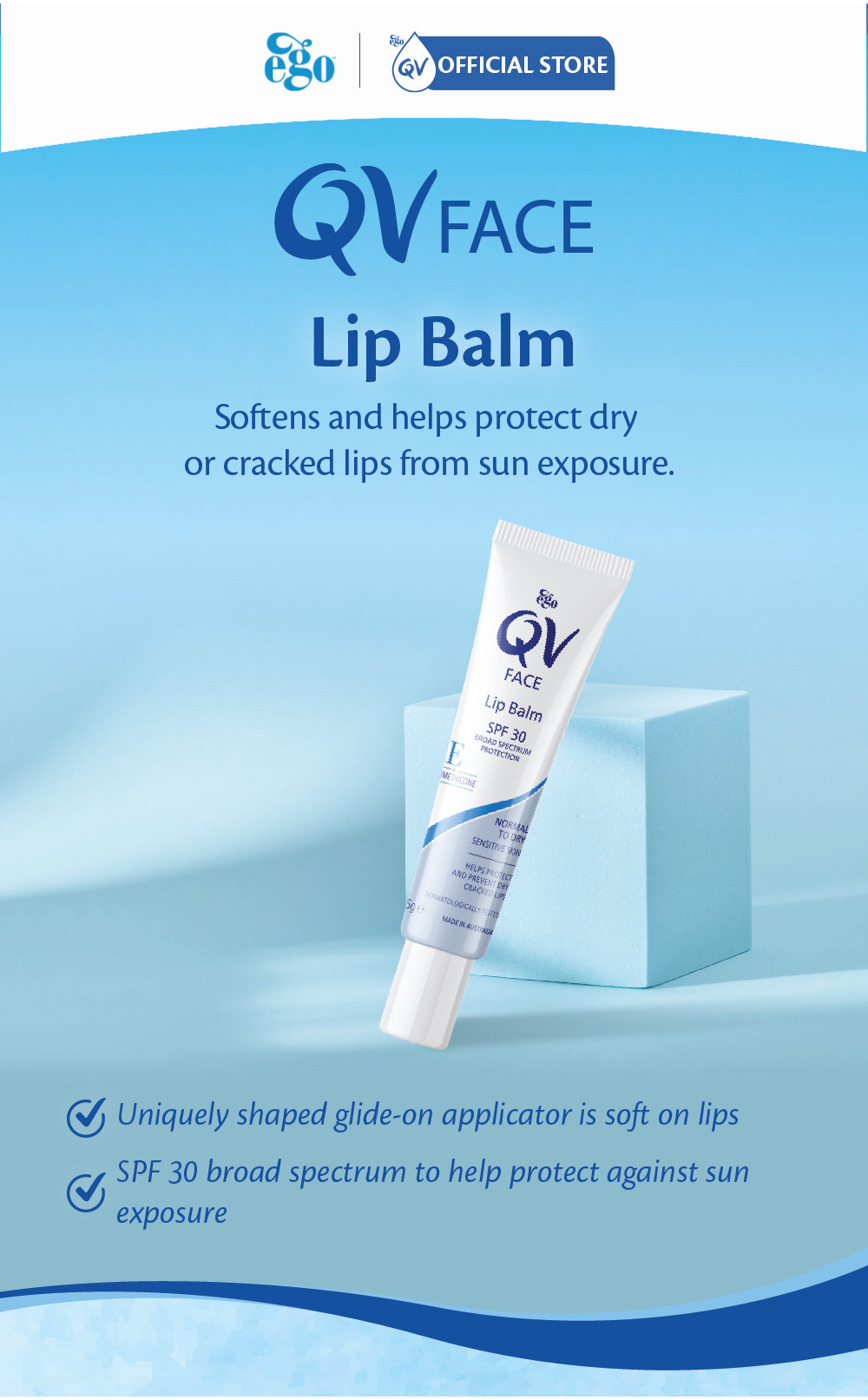 QV Face Refresh Lip Balm 15g | SPF 30 | Softens and Protects Dry & Sensitive Lips | Shopee Malaysia