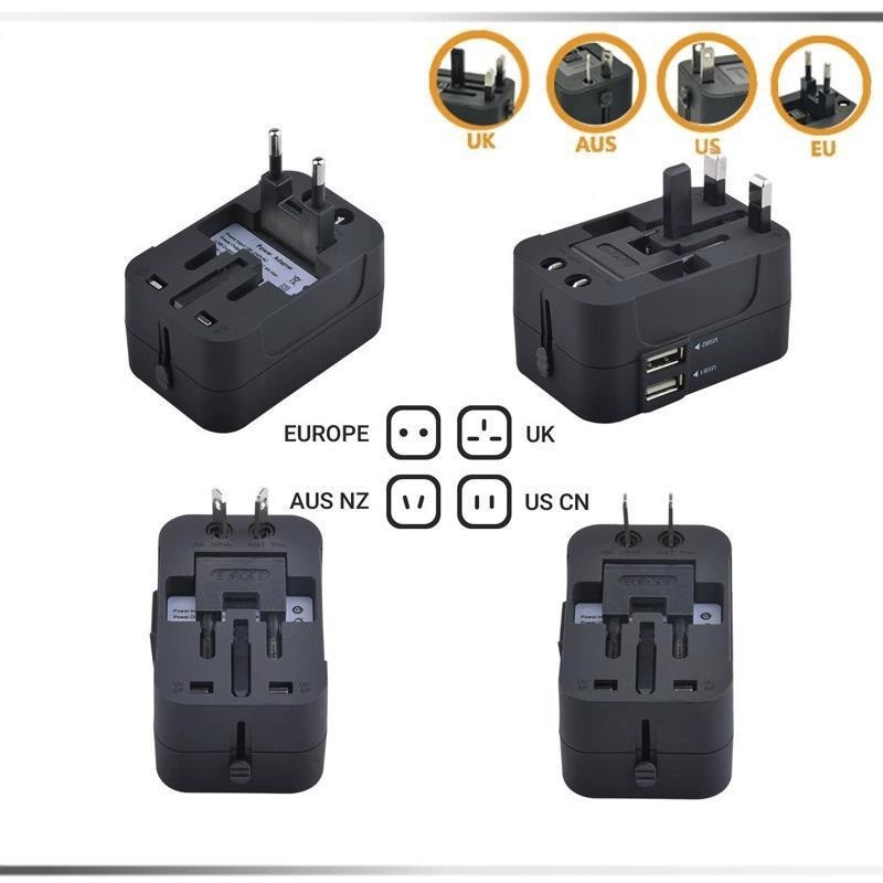 UK US EU AU All in One International Universal Travel Adapter 2 USB ...