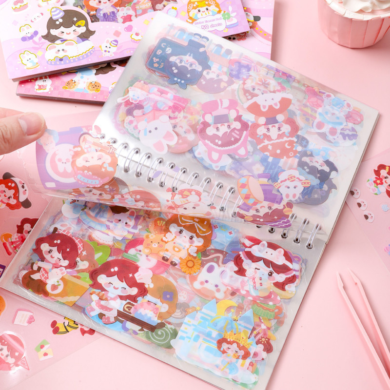 Clearance 50 Sheets Material Sticker Book Non-Repetitive PET Cute ...