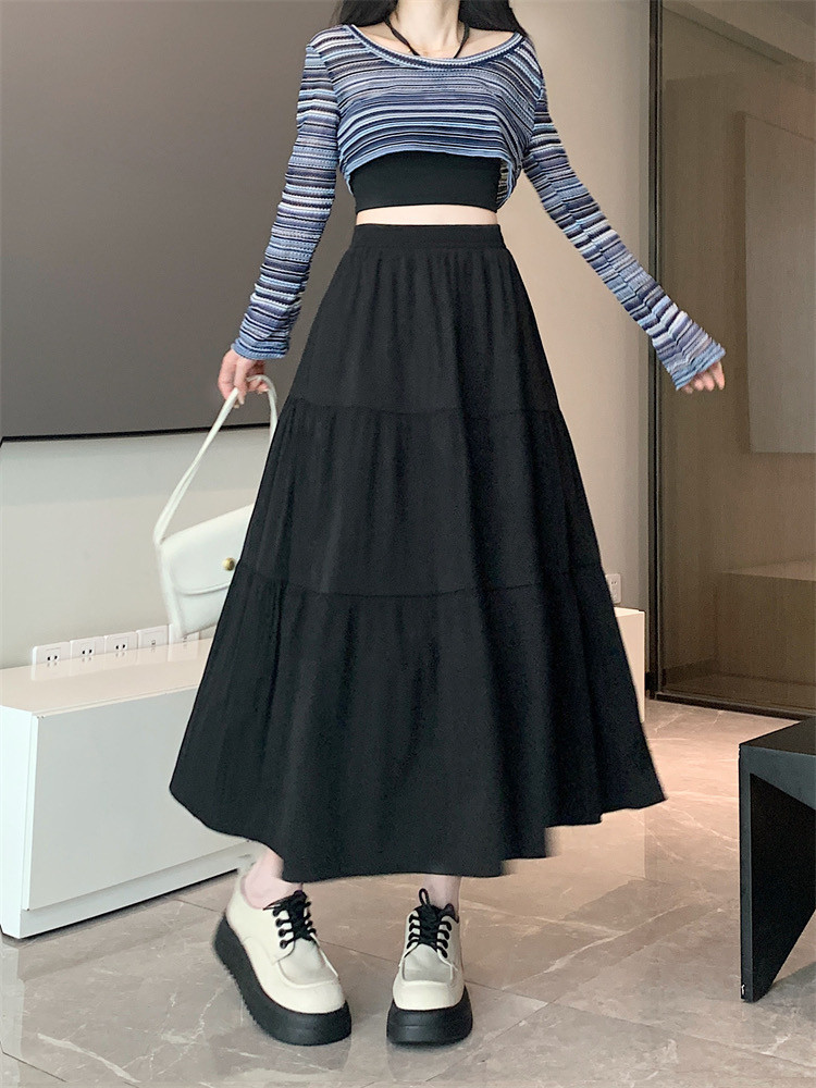 【READY STOCK】Bella Women's Solid Color A-line Skirt Mid-Length High ...
