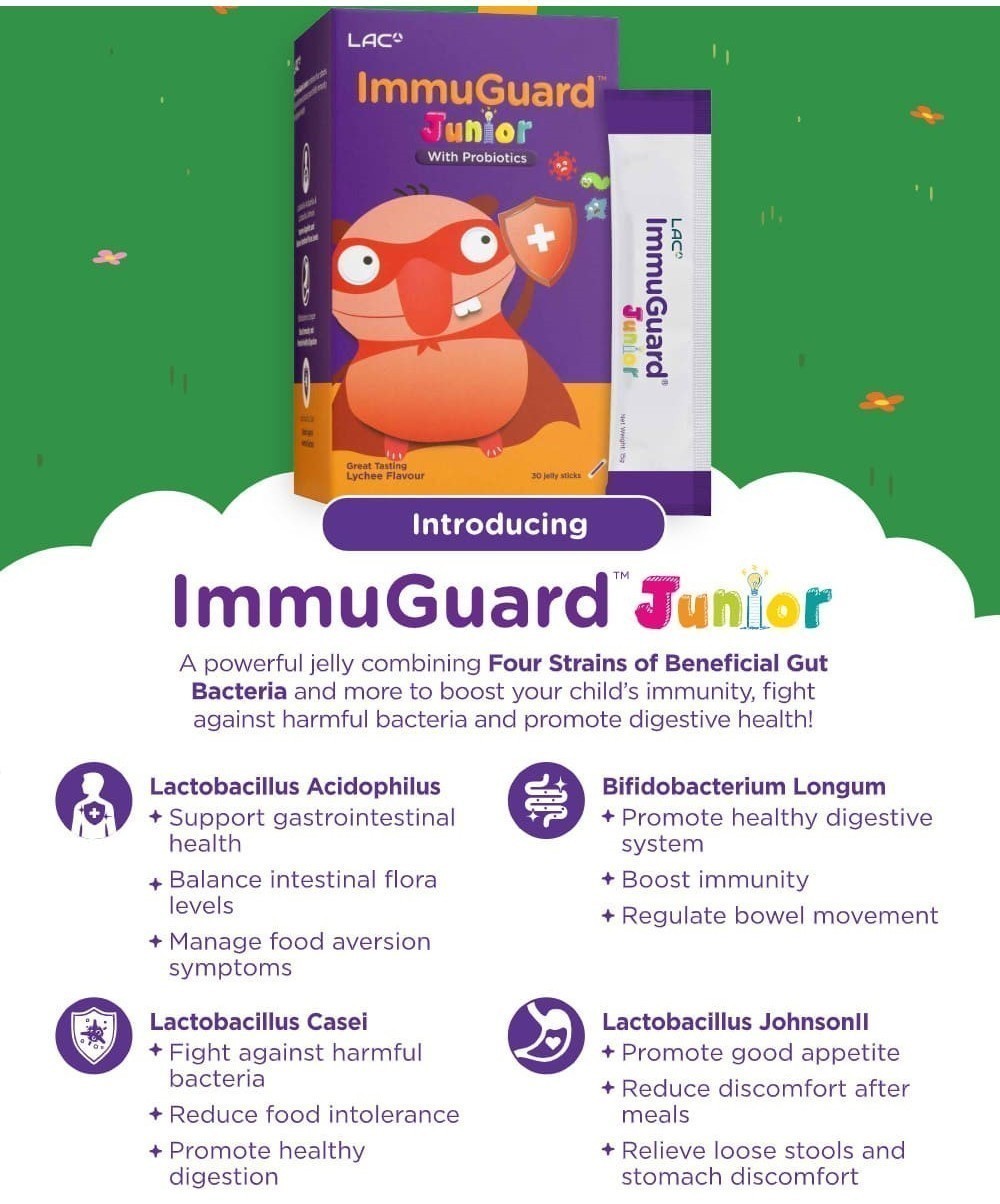 LAC Junior ImmuGuard Junior With Probiotics Jelly Sticks (15g x 30 Pcs ...