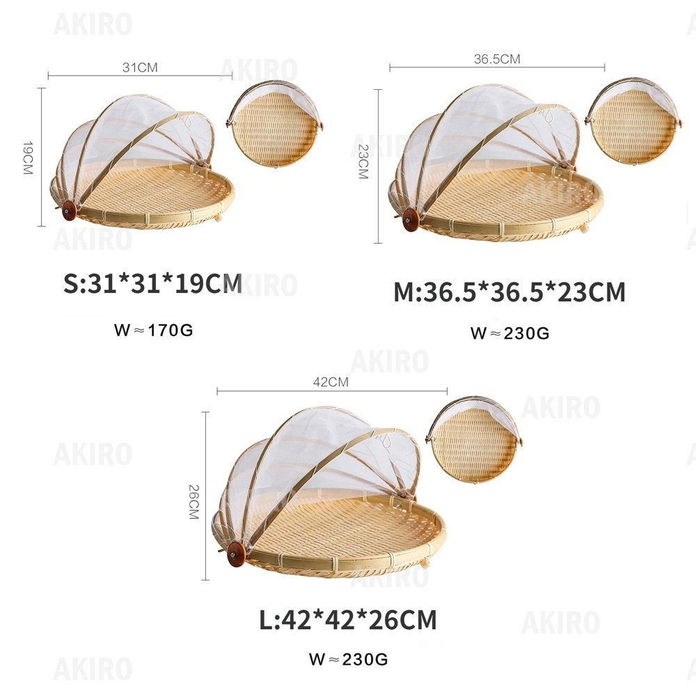 AKIRO Handmade Woven Round Bamboo Sieve Food Cover Dustproof Serving ...