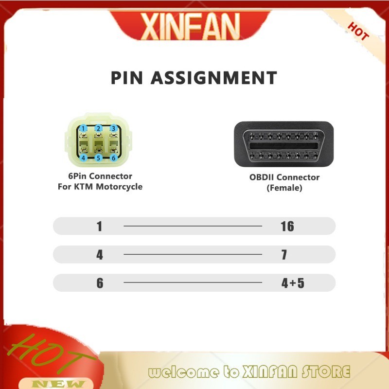 XINFAN For KTM Motorbike 6PIN Plug Cable6 Pin Connector 16 Pin to OBD2 ...