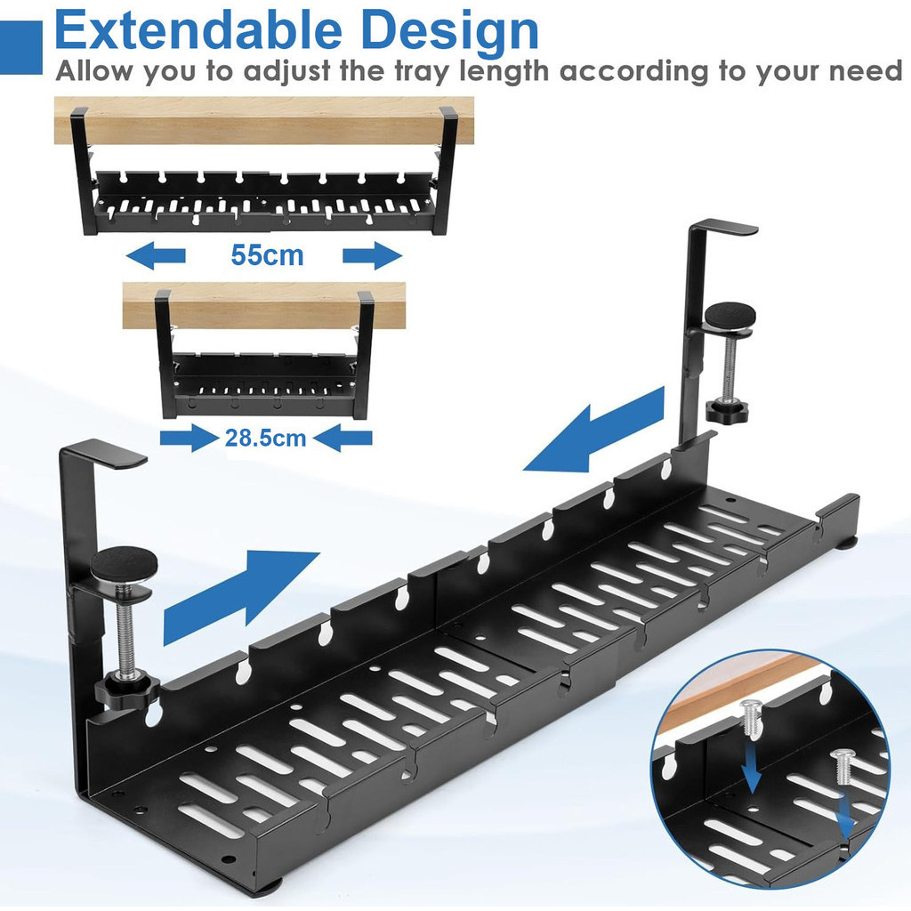 Extendable Under Desk Cable Management Wire Organiser Tray Table PC ...