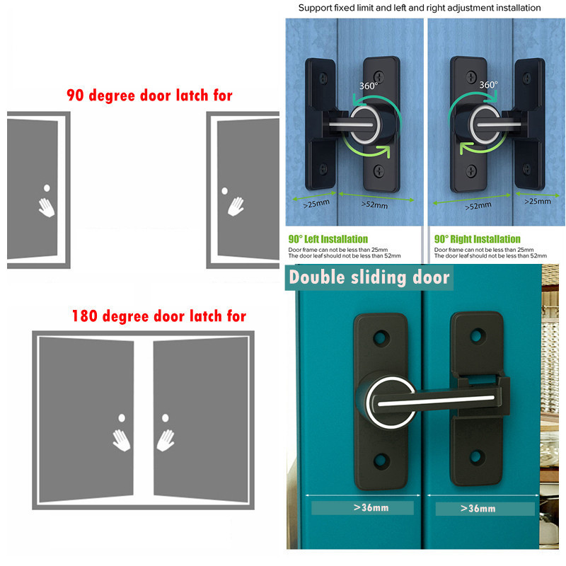 Hasp Latches Door Lock Latch Zinc Alloy Sliding Door Free Adhesive 90 ...