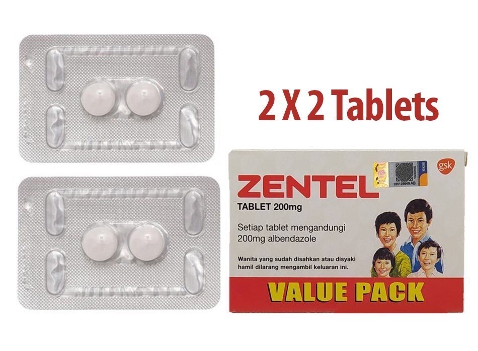 Zentel Tablets 200mg (2 Tablets) / Zentel Suspension 400mg 10ml (Single ...