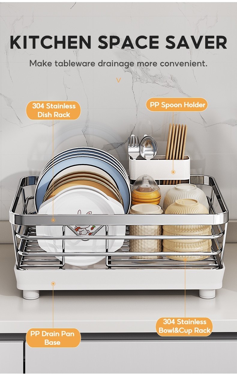 304 Stainless Steel Rak Pinggan Sinki Auto Drainage Kitchen Dish ...