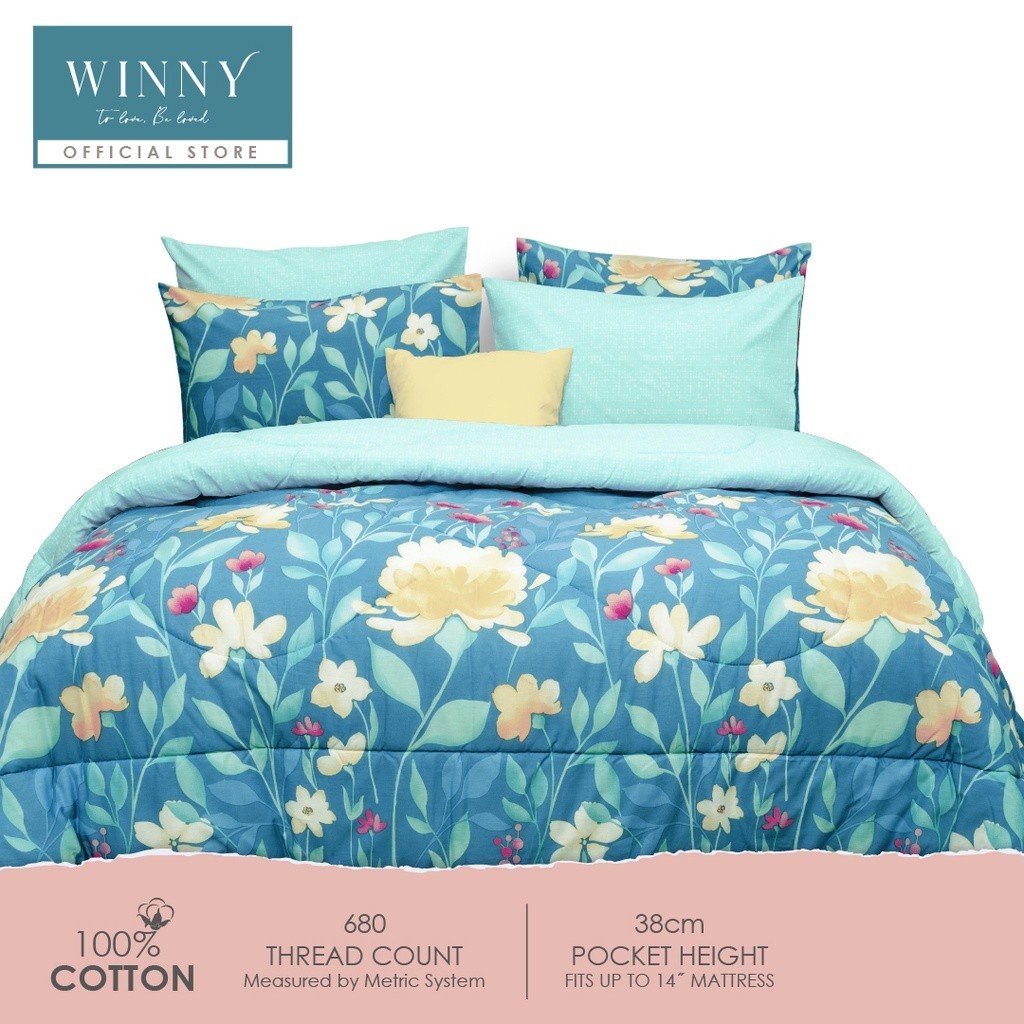 WINNY Floreal Pure Cotton Fitted Sheet Set | 680 TC (Super Single ...